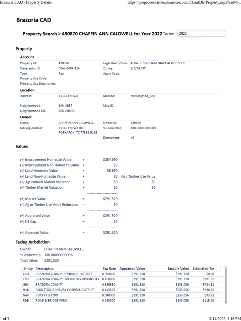 Brazoria CAD - Property Details | PDF | Deed | Taxes