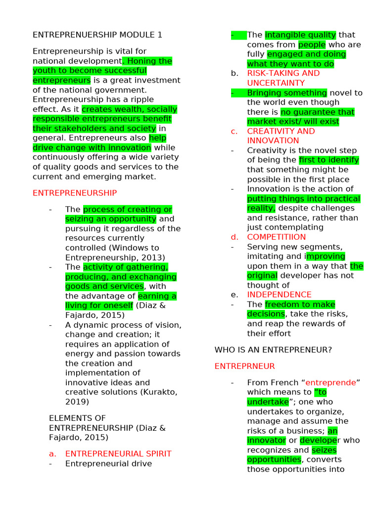 Entreprenuership Module 1 | PDF | Entrepreneurship | E Commerce