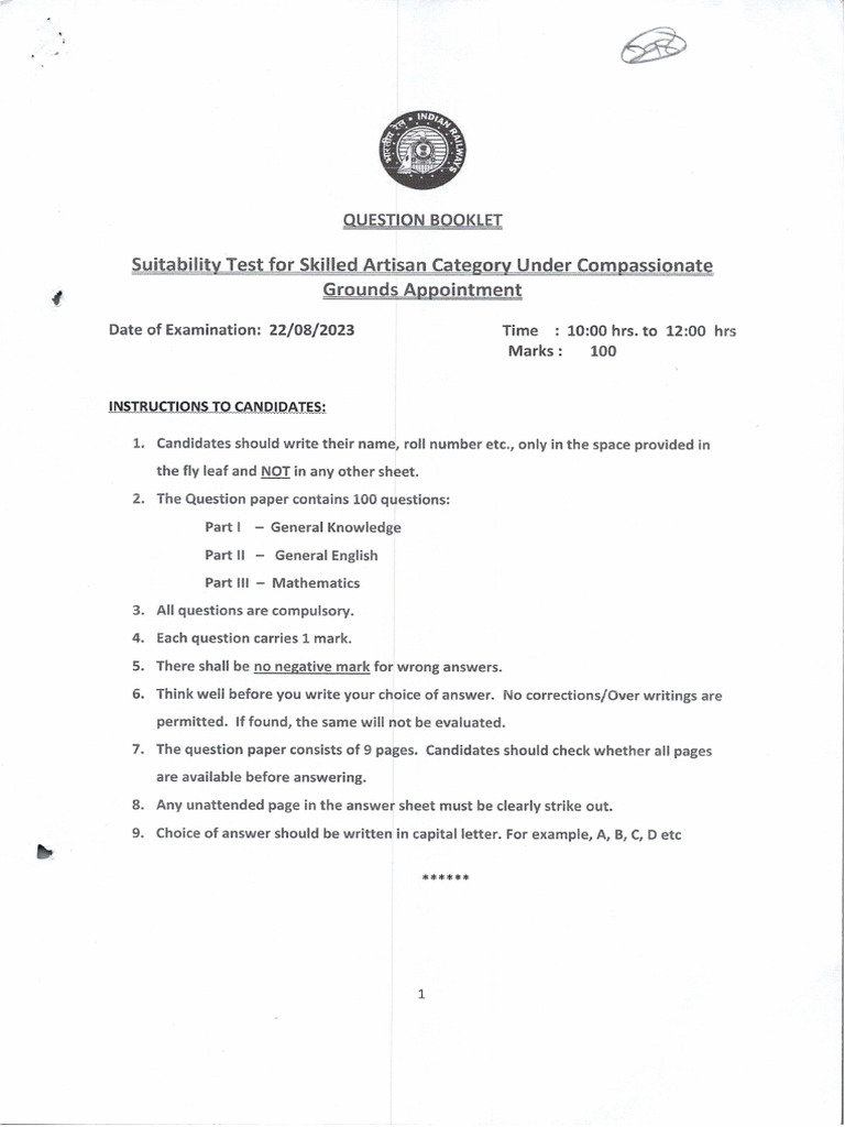 NTPC August 2023 Question and Key | PDF