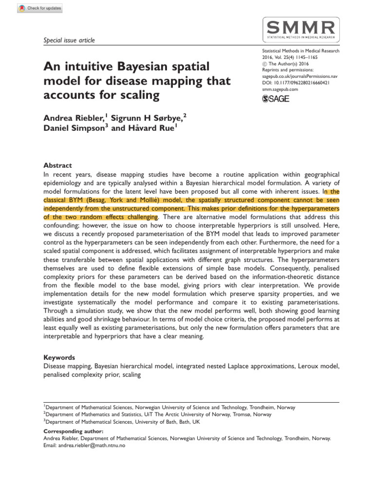 An Intuitive Bayesian Spatial Model For Disease Mapping That Accounts For Scaling | PDF ...
