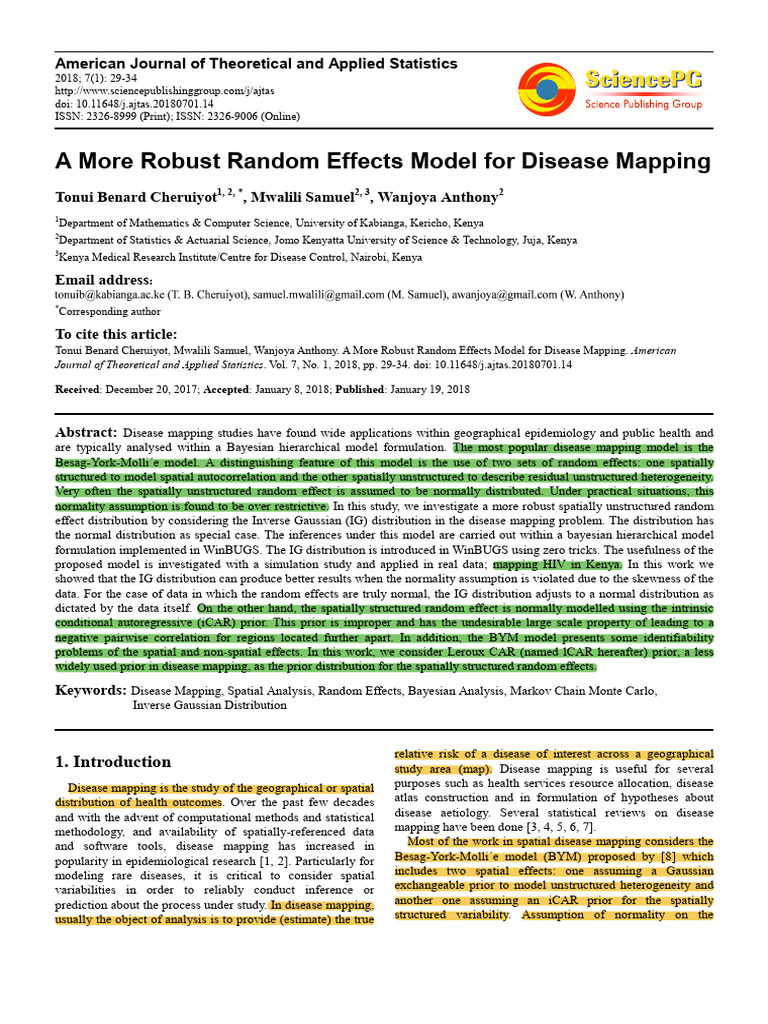 A More Robust Random Effects Model For Disease Mapping Pdf Normal Distribution Statistical