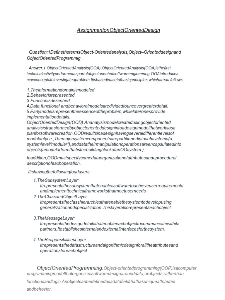 Assignment On Object Oriented Design Pdf Inheritance Object