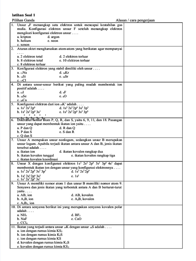 PDF Latihan Soal Ikatan Kimia - Compress | PDF