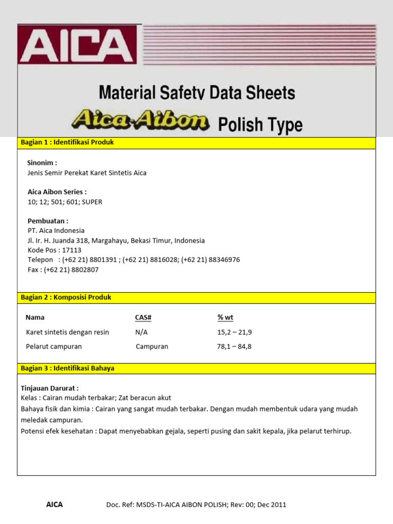 MSDS - Aica Aibon | PDF