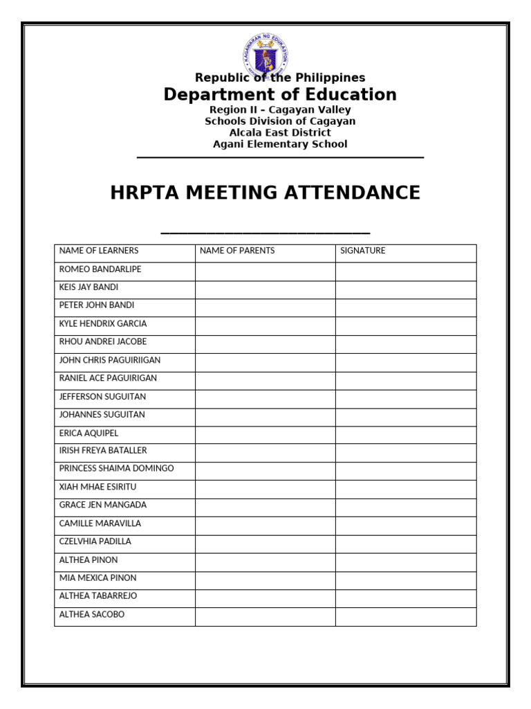 Gulayan sa Paaralan Attendance List | PDF