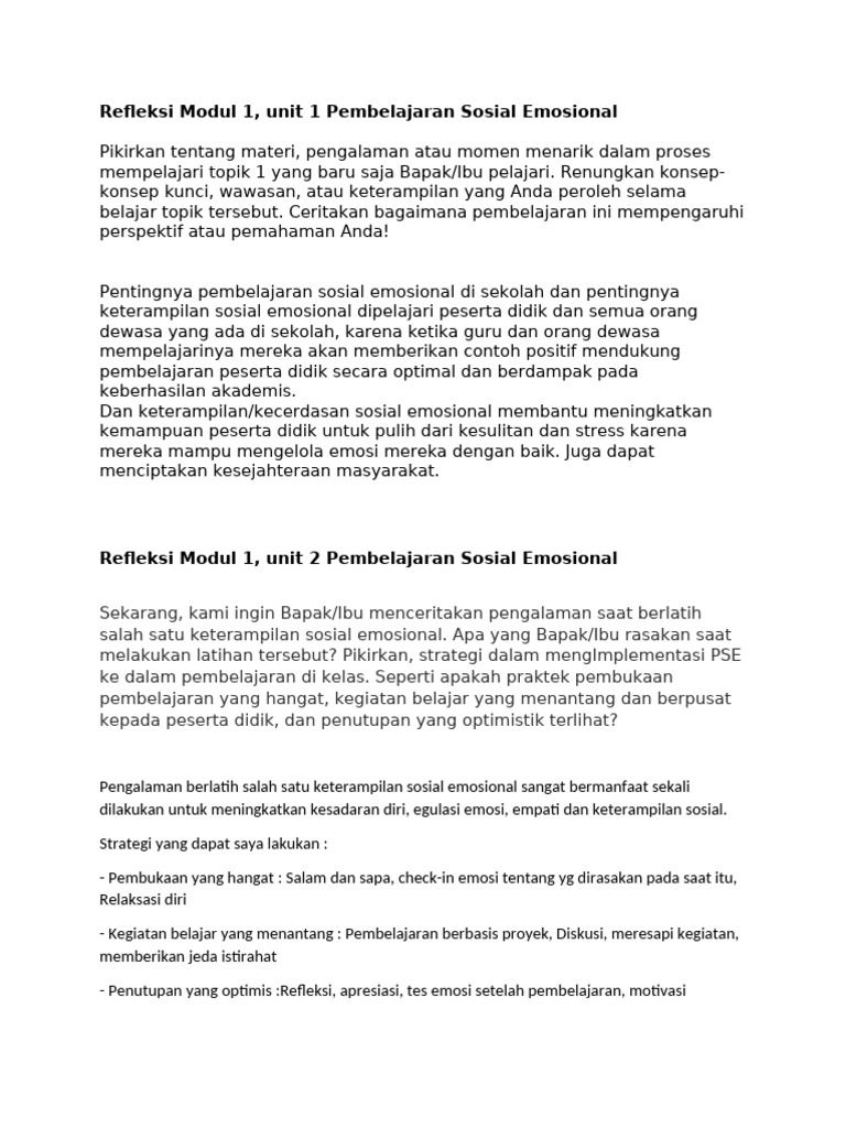 Refleksi Modul 1 PSE Unit 1 2 3 | PDF
