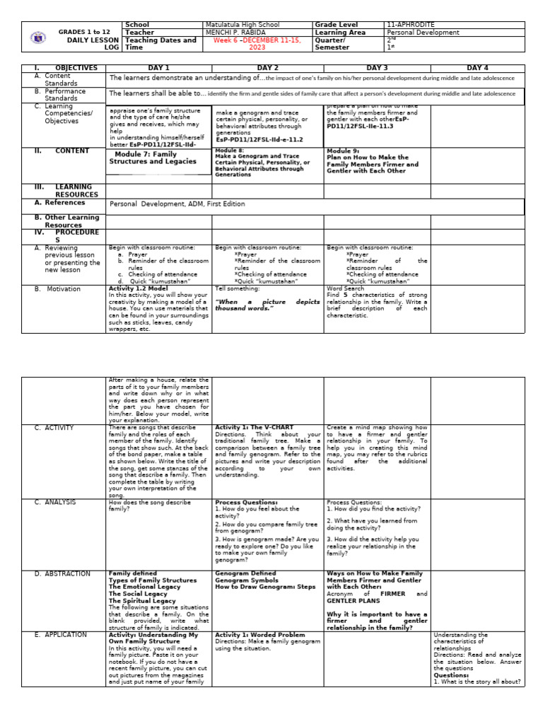 DLL-PER DEV-VV 6 - 2nd | PDF | Learning | Teachers