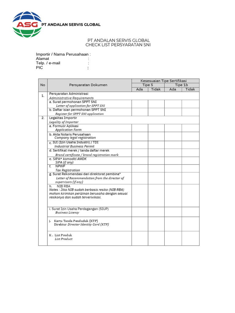 Checklist Persyaratan Sni Impor | PDF | Business