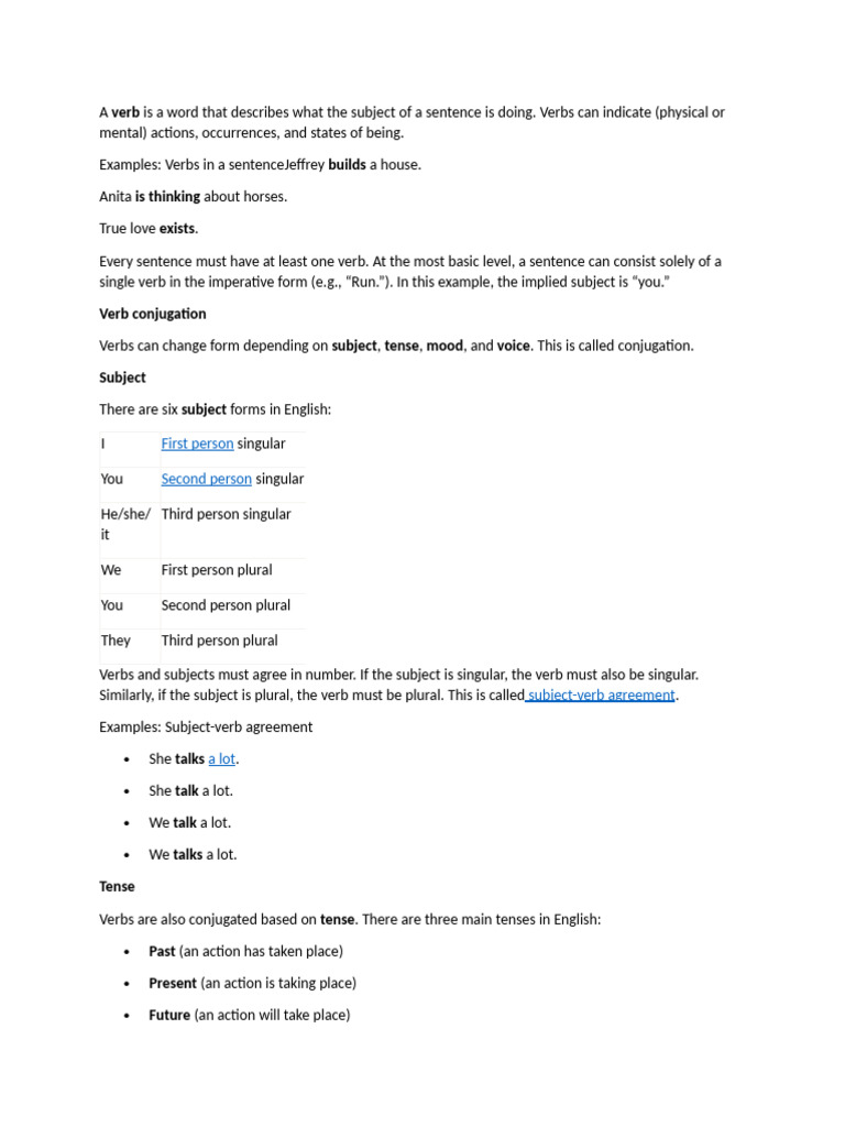 Verb Conjugation: First Person Second Person | PDF | Verb | Grammatical ...