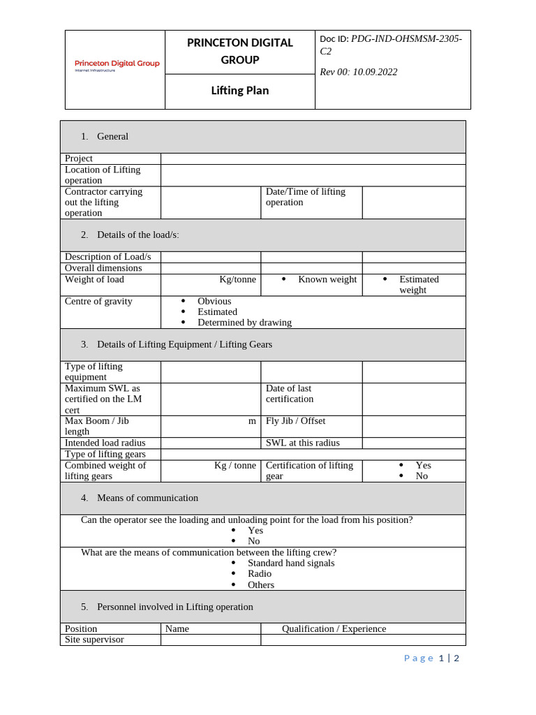 PDG IND OHSMSM 2305 C2 Lifting - Plan | PDF | Crane (Machine)