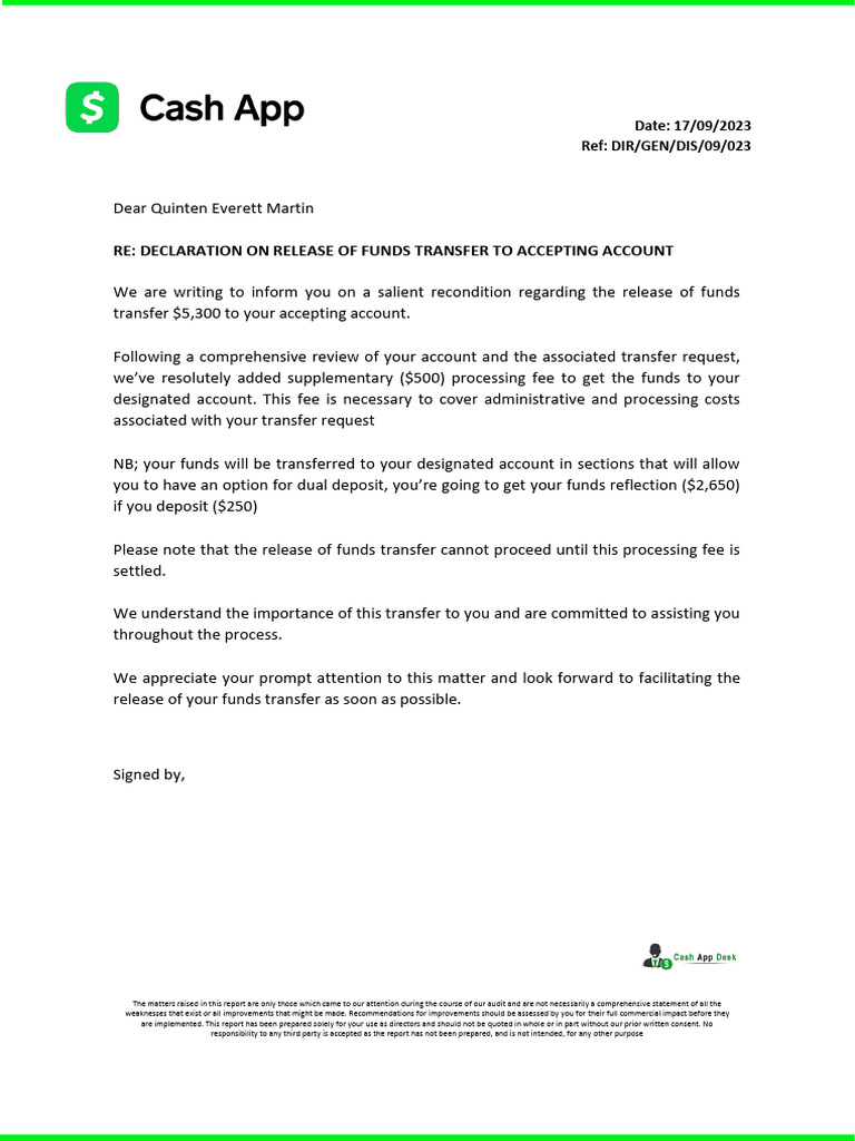 Declaration On Release of Funds Transfer To Accepting Account | PDF