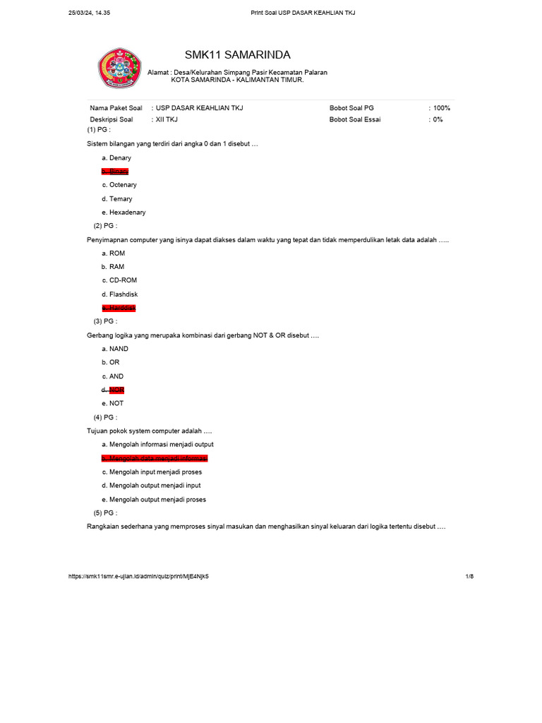 Kisi Soal Usp Dasar Keahlian Tkj838 | PDF | Metode & Bahan Ajar | Komputer