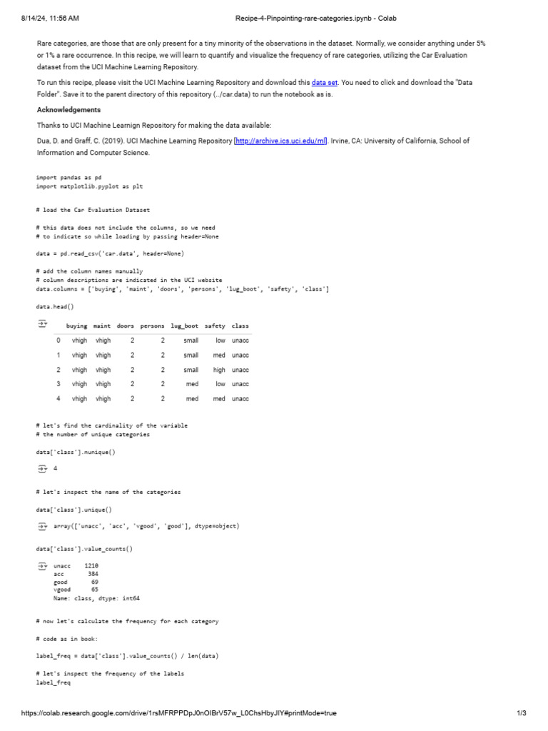 Recipe-4-Pinpointing-rare-categories - Ipynb - Colab | PDF | Computer Science | Computing