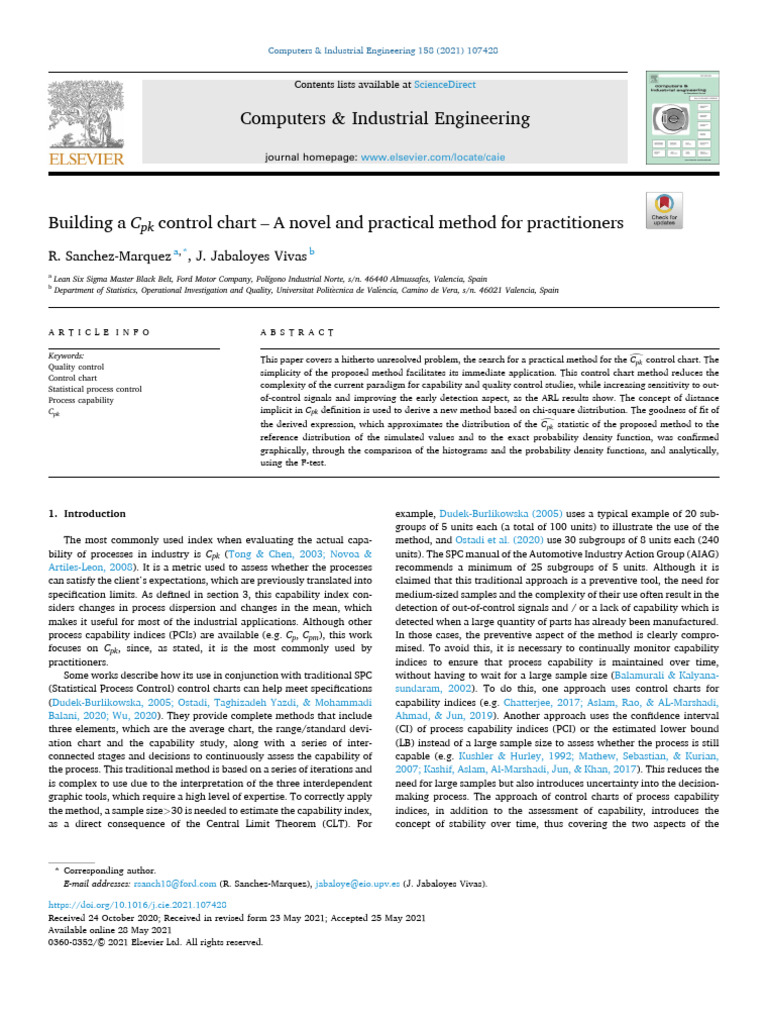 Building A Cpk Control Chart Pdf Simulation Chi Squared Distribution 9790