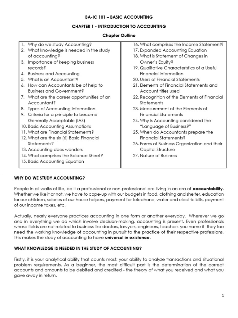 Basic Accounting Chapter 1 | PDF | Balance Sheet | Debits And Credits