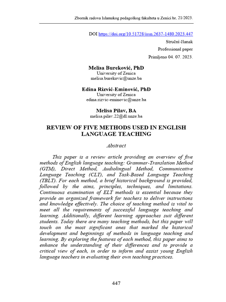 Overview of 5 English Teaching Methods | PDF | Language Education ...