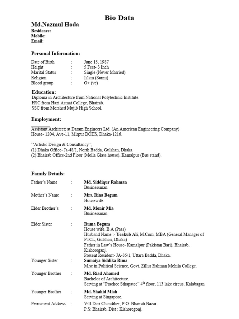 Nazmul Huda Bio Data | PDF