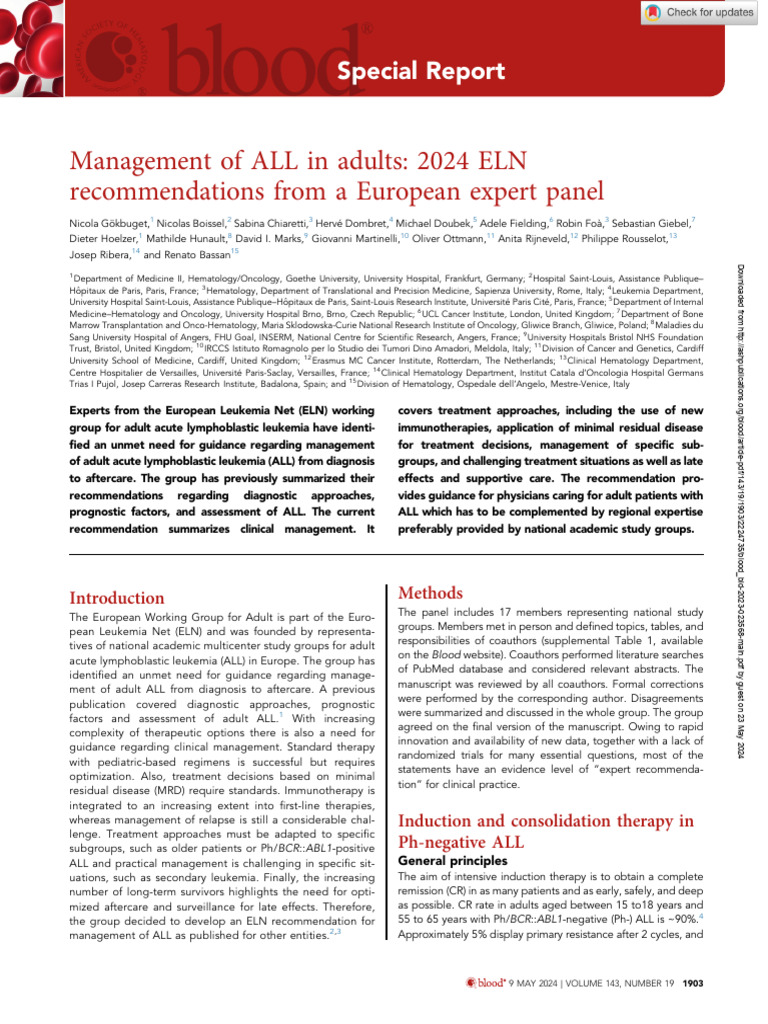 Management of ALL in Adults: 2024 ELN Recommendations From A European Expert Panel | PDF ...