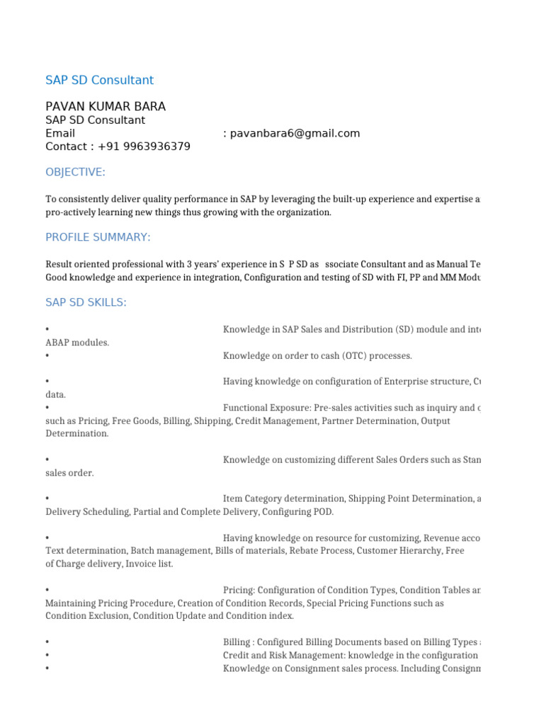 Resume Sap SD Hana 3-2281630996952930 | PDF | Consultant | Agriculture