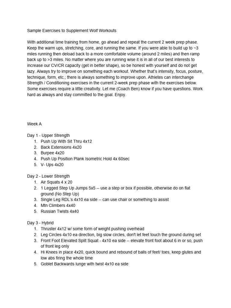 Football Sample Exercises To Supplement Wolf Workouts | PDF | Weight ...