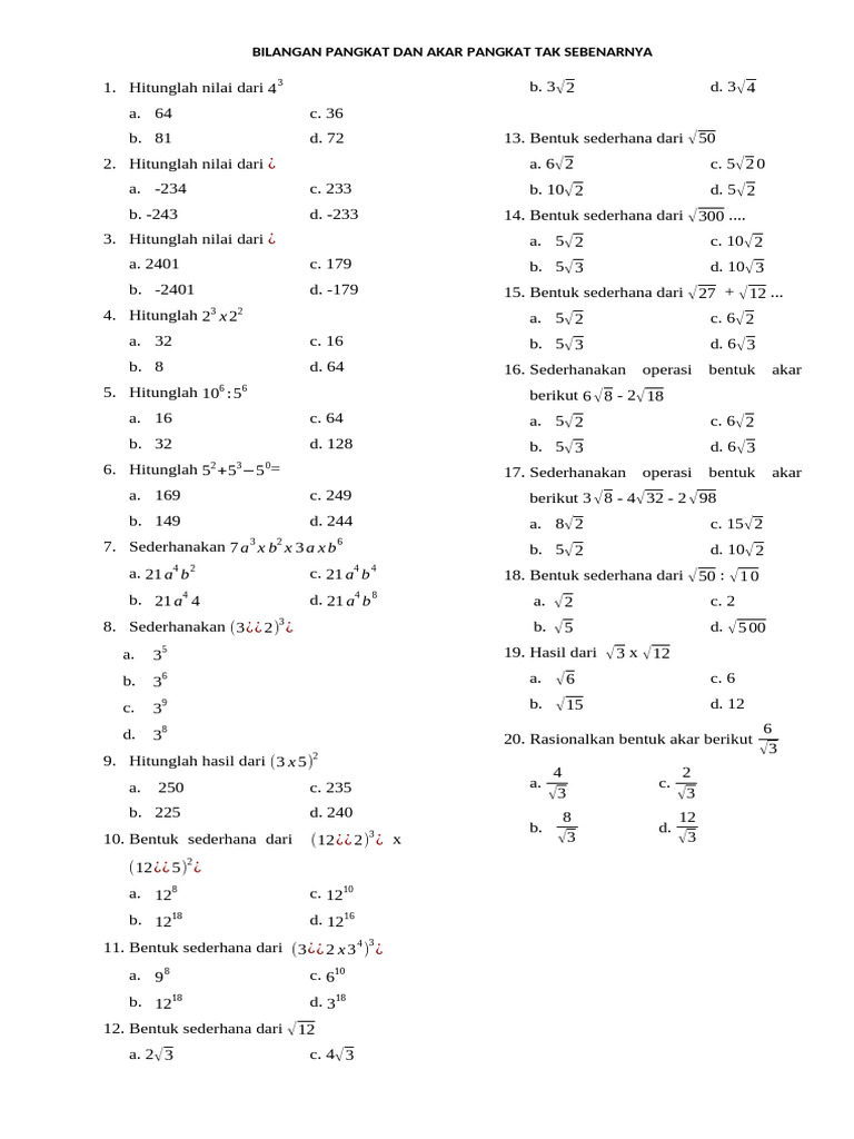 Latihan - Soal - Perpangkatan - Dan - Akar - Kelas 8 | PDF