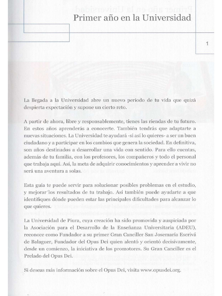 Primer Año en La Universidad-Guía Universitaria | PDF