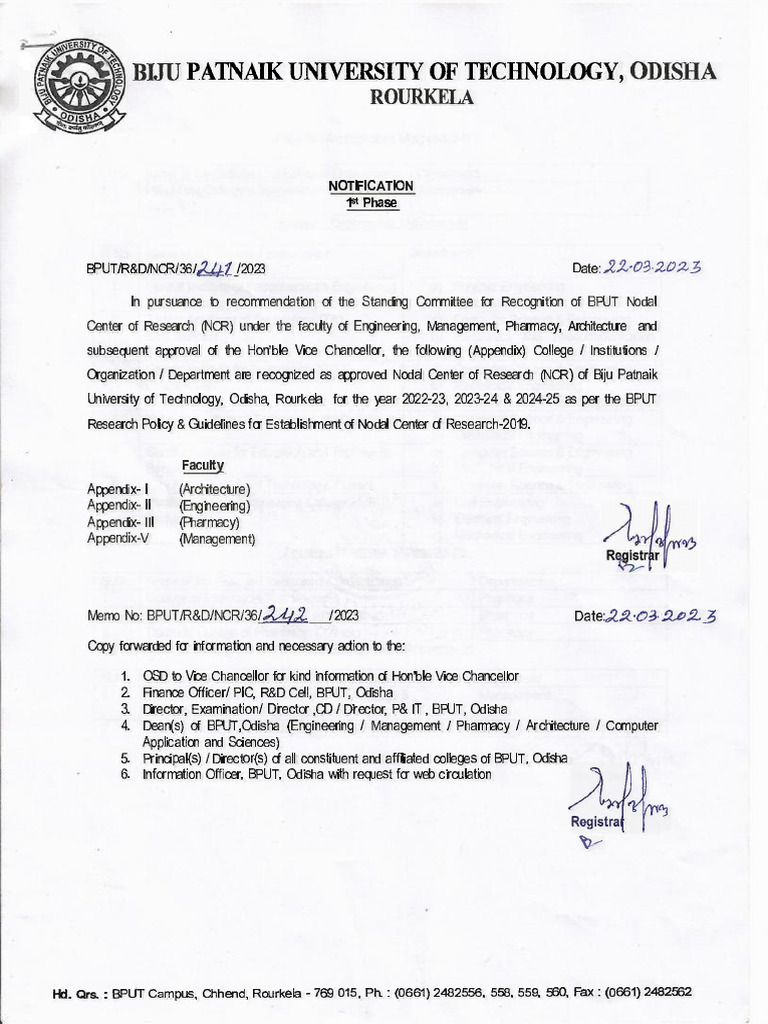 BPUT Nodal Research Centers 2023-25 | PDF | Engineering | Physical Sciences