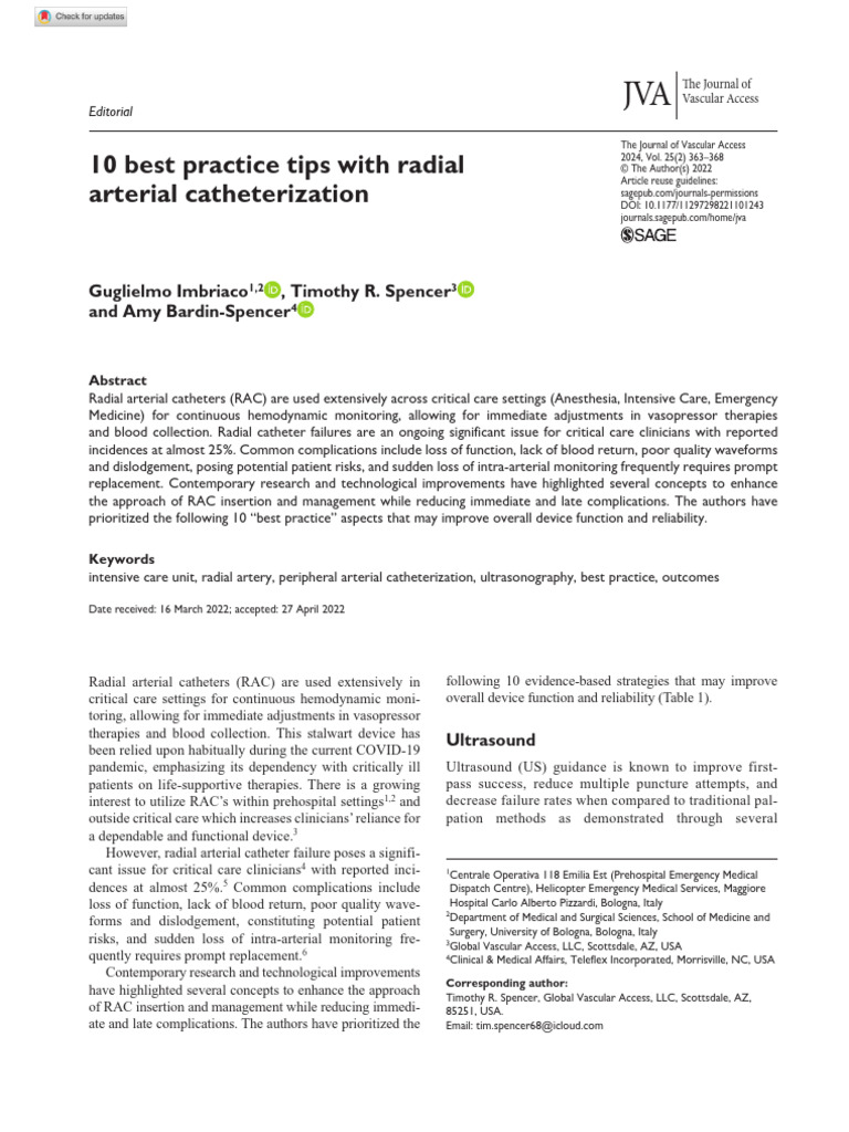 Best Practices for Radial Arterial Catheterization | PDF | Catheter ...