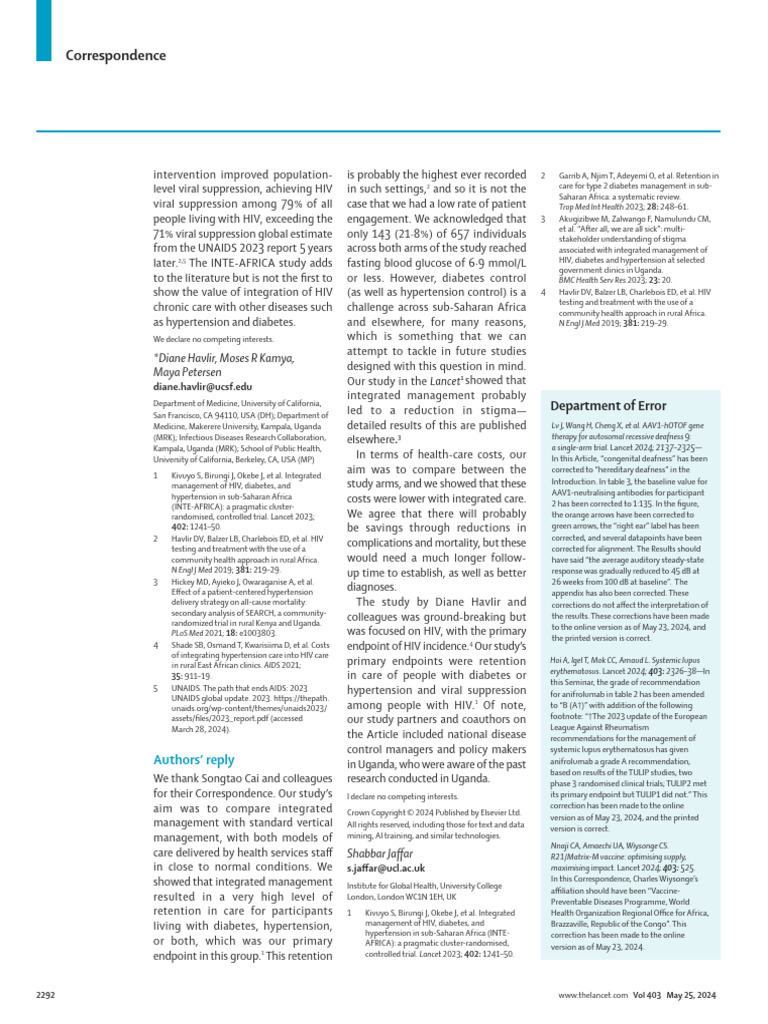 Integrated HIV, Diabetes, and Hypertension Care in | PDF | Diabetes ...