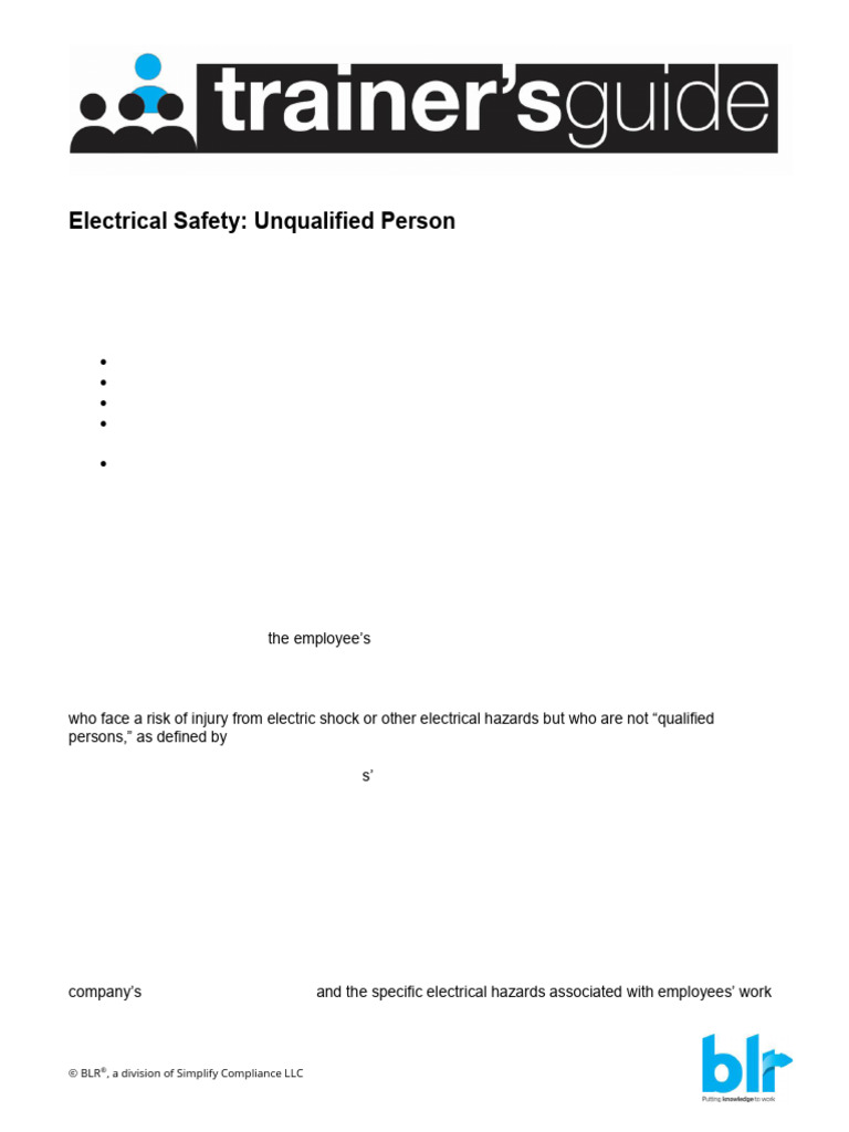 Electrical Safety: Unqualified Person: Training Objectives | PDF ...