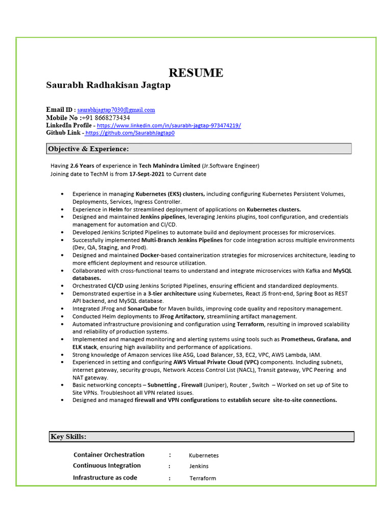 Saurabh Jagtap Resume | PDF | Amazon Web Services | Software Engineering