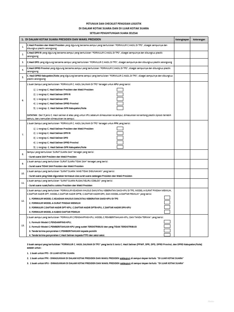 petunjuk_dan_checklist_isi_kotak_suara_pemilu 2024 | PDF