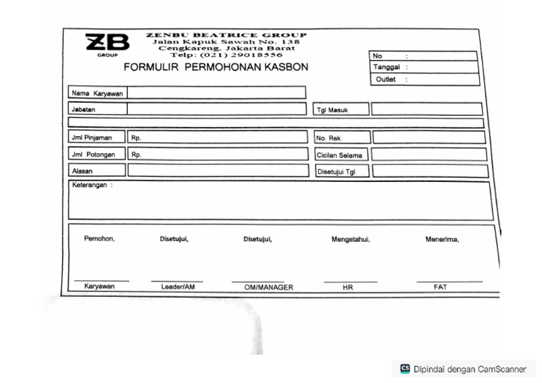 Form Permohonan Kasbon | PDF