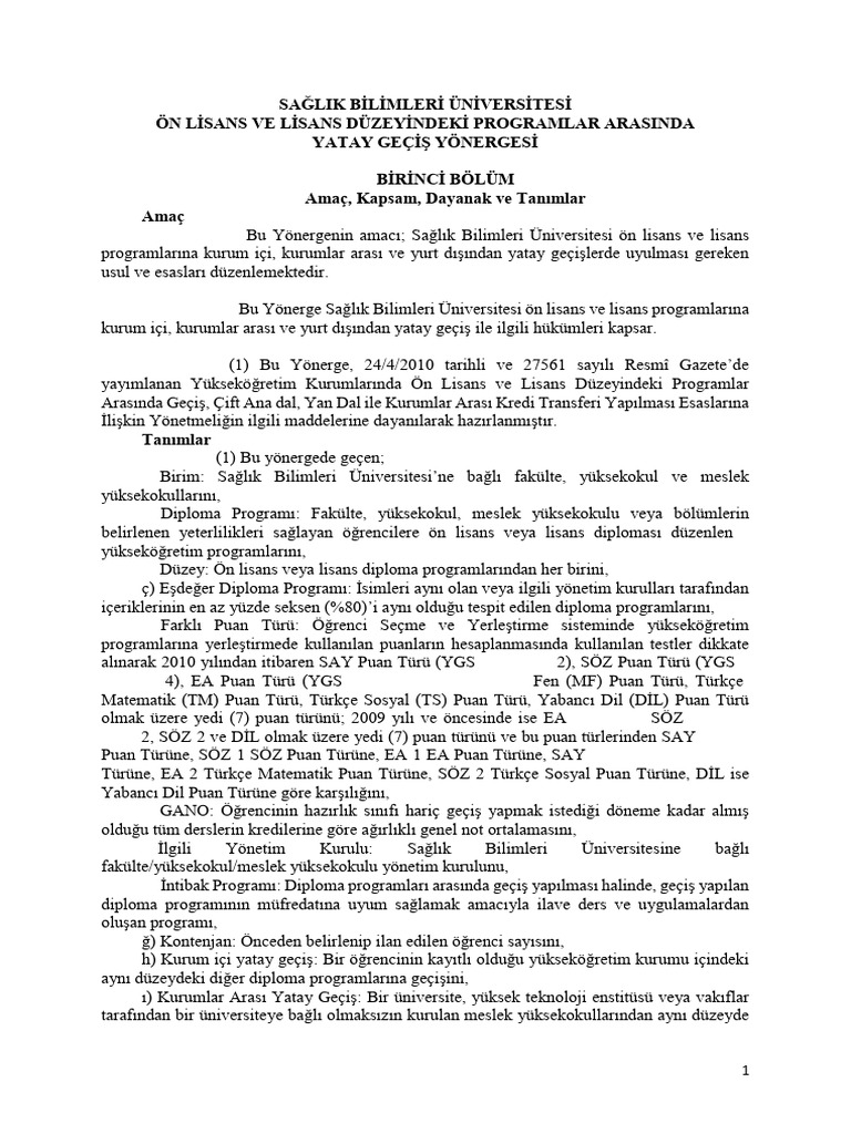 Onlisans Ve Lisans Duzeyindeki Programlar Arasinda Yatay Gecis Yonergesi 45a5c71d PDF | PDF