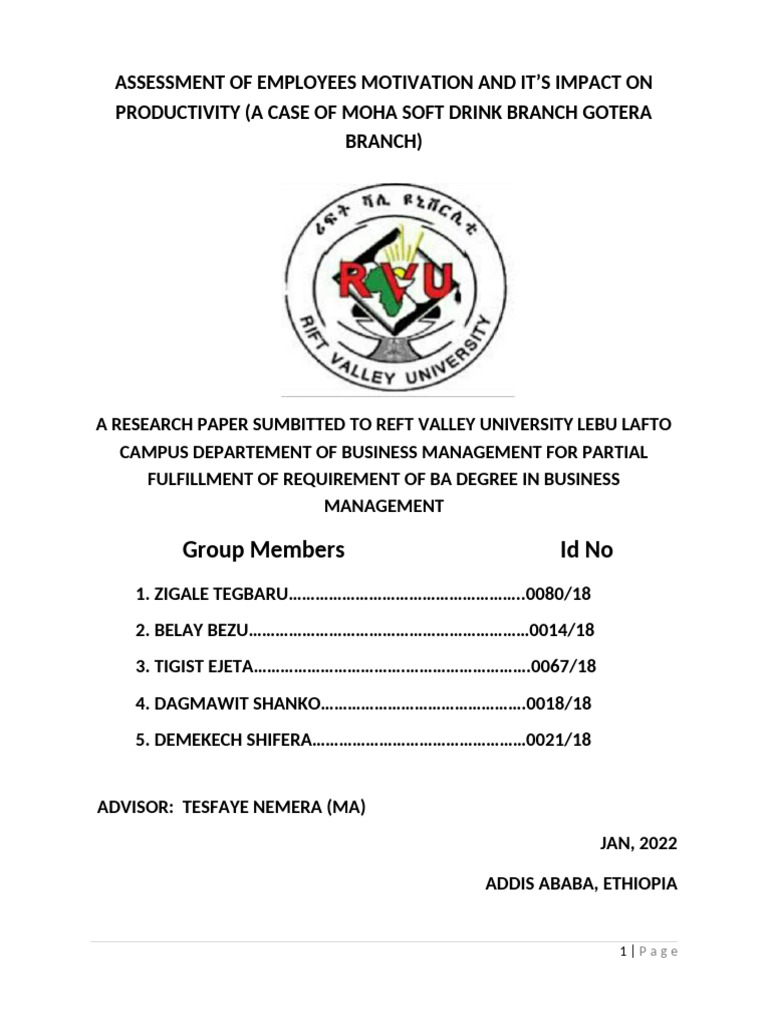 Final Research For Advisor For Tesfaye | PDF | Motivation | Motivational
