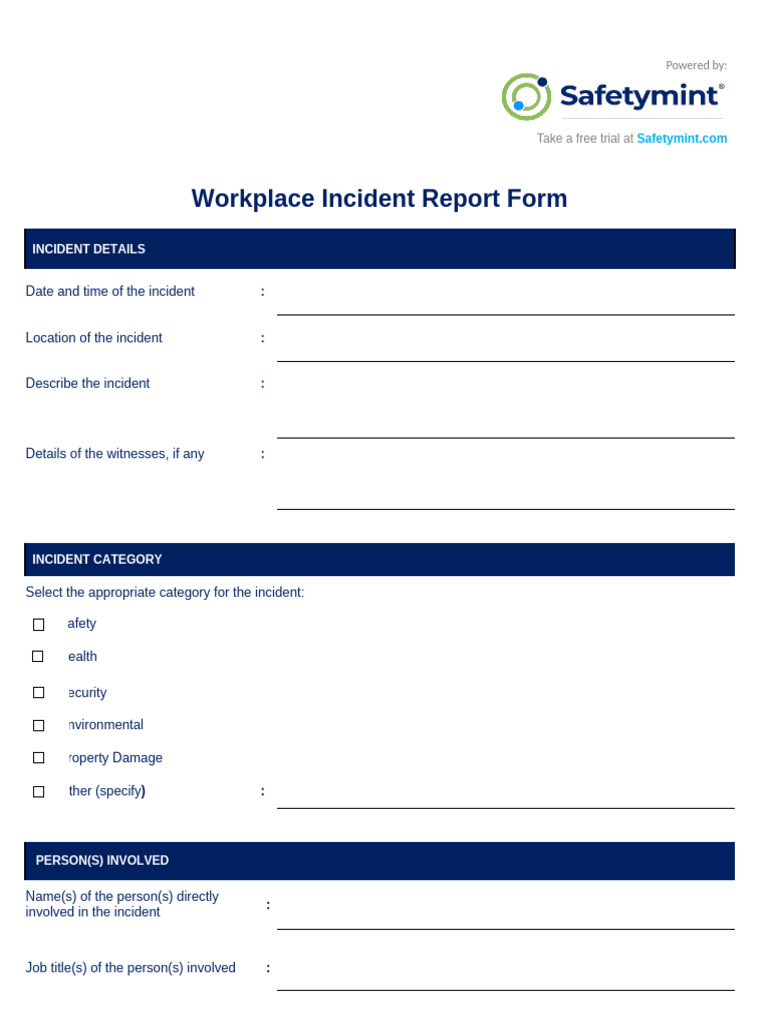 Workplace Incident Report Form | PDF | Computers