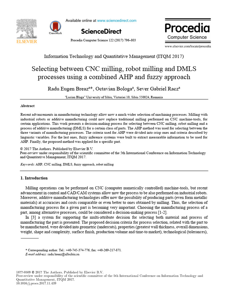 Selecting Between CNC Milling, Robot Milling and DMLS Processes Using a Combined AHP and Fuzzy ...