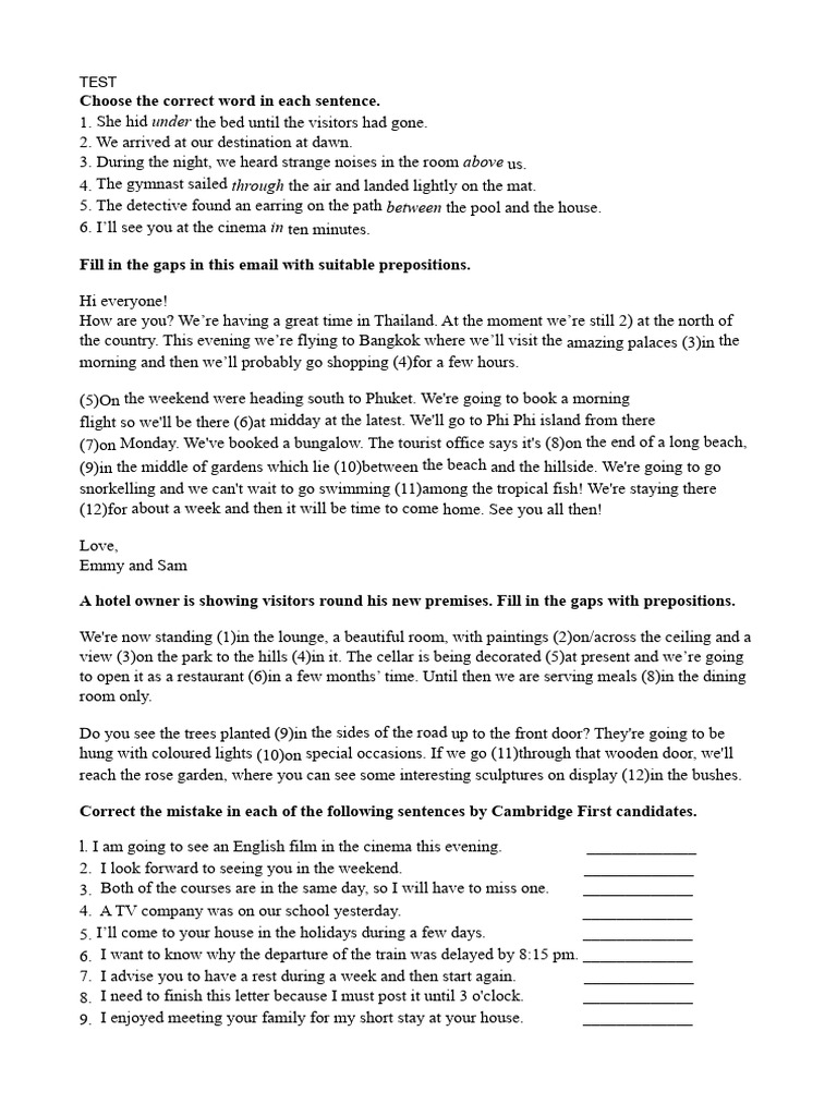 TEST Prepositions+modals+pronouns | PDF