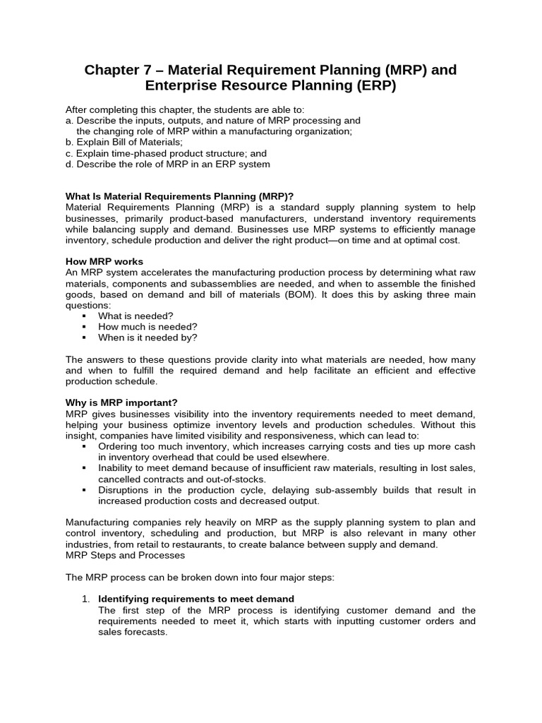 BME1-Module-Chapter-7-MRP-and-ERP-1 | PDF | Enterprise Resource Planning | Inventory