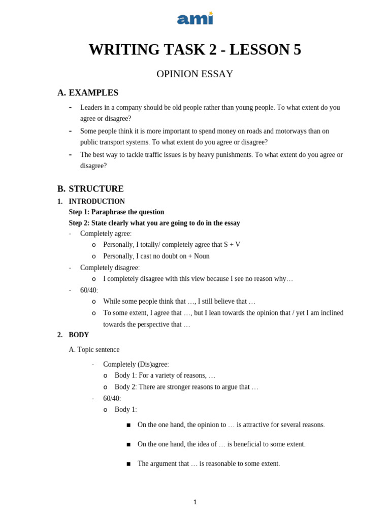 Lesson 5 - Writing Task 2 - Opinion | PDF