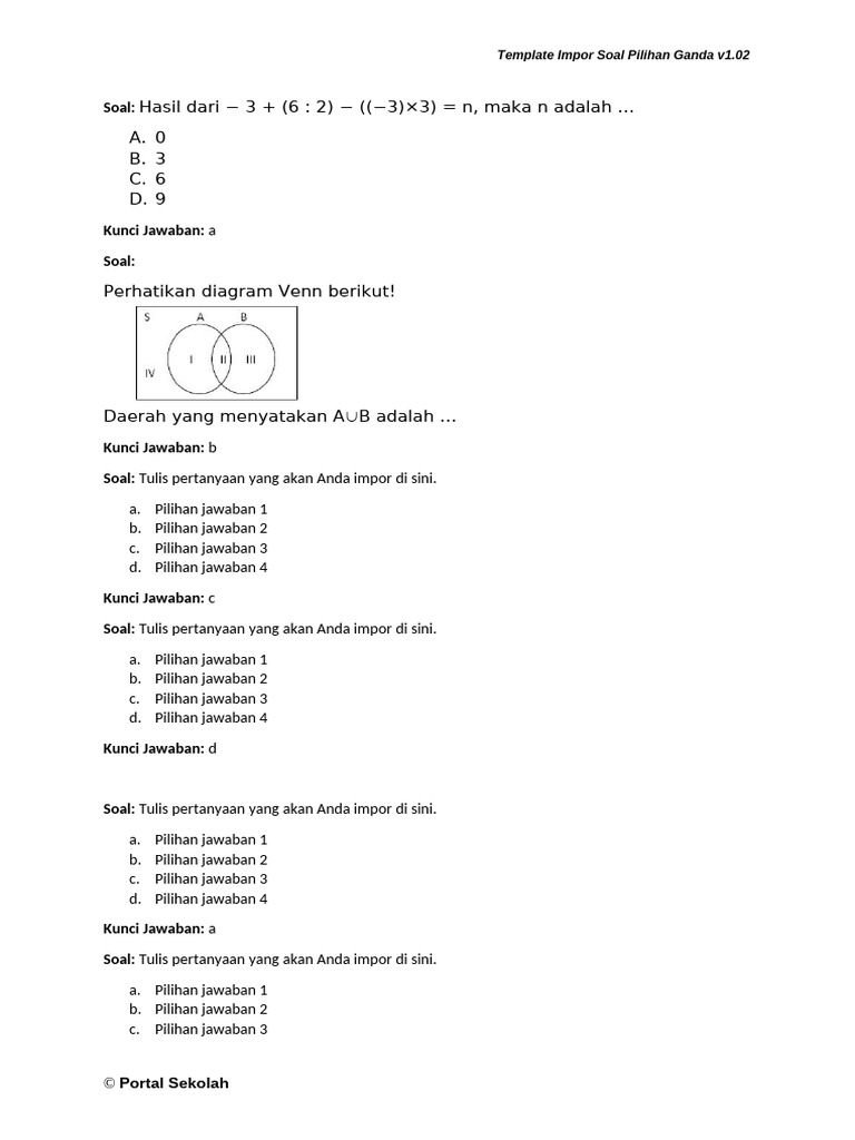 Template Soal Pilihan Ganda v1.02 | PDF | Karier & Perkembangan | Komputer