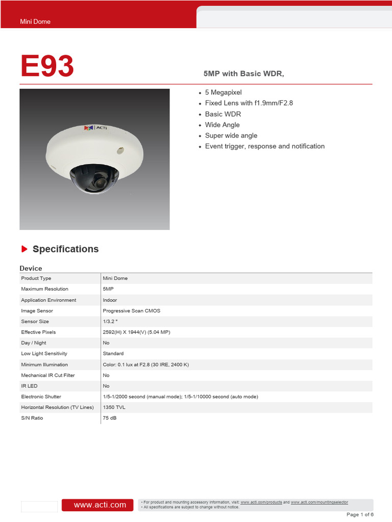 E93 Datasheet 20240609 | PDF | Pixel | Camera Lens