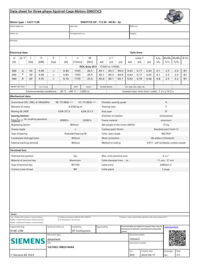 1LE1002 1BB23 4AA4 Datasheet en | PDF | Manufactured Goods | Electrical Engineering