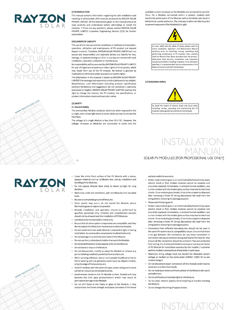 RAYZON Installation Manual V2022 | PDF