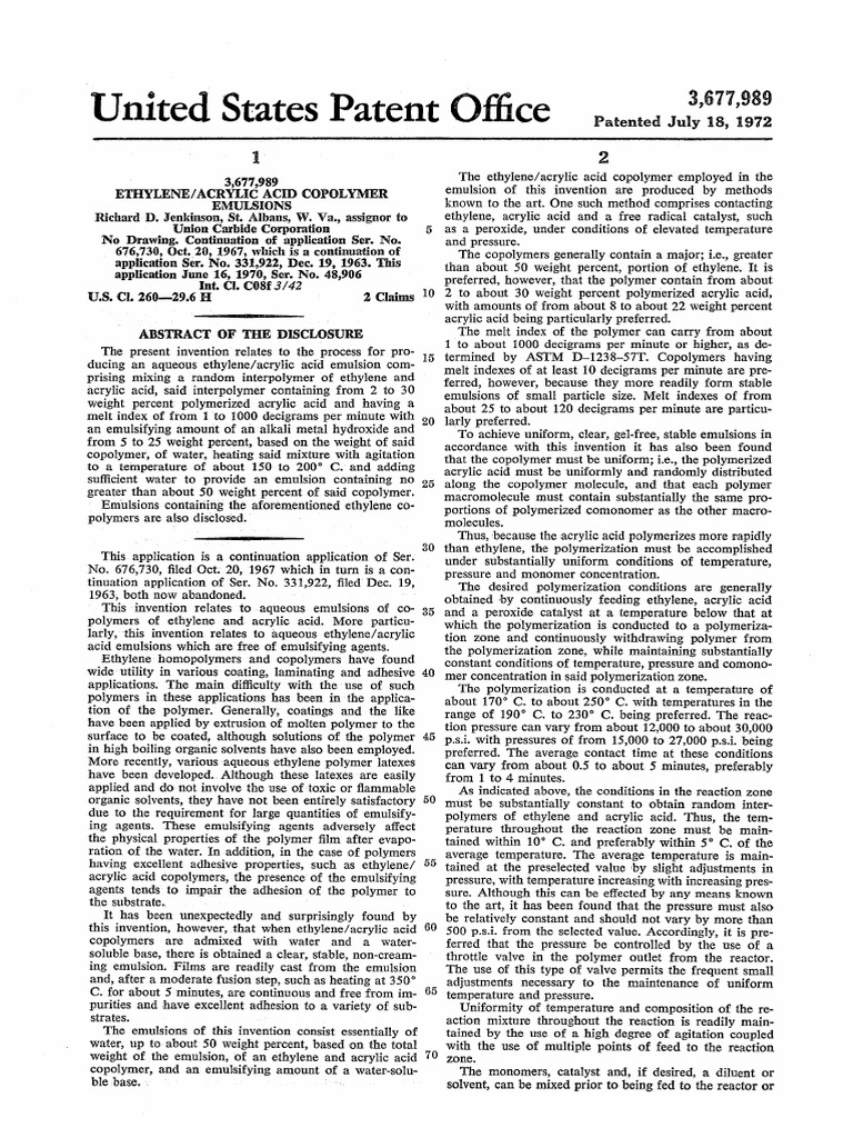 Ethylene/Acrylic Acid Emulsion Process | PDF | Polymers | Polymerization