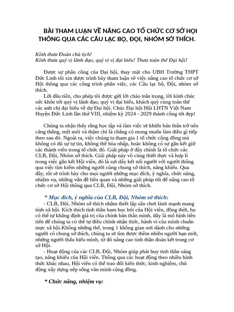 Nâng Cao T CH C Cơ S H I Qua CLB, Đ I, Nhóm | PDF
