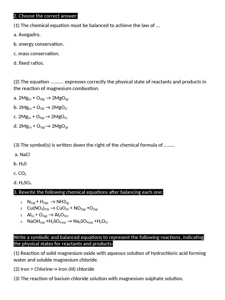 Sec1 Unit 2 Questions | PDF | Mole (Unit) | Chemical Reactions