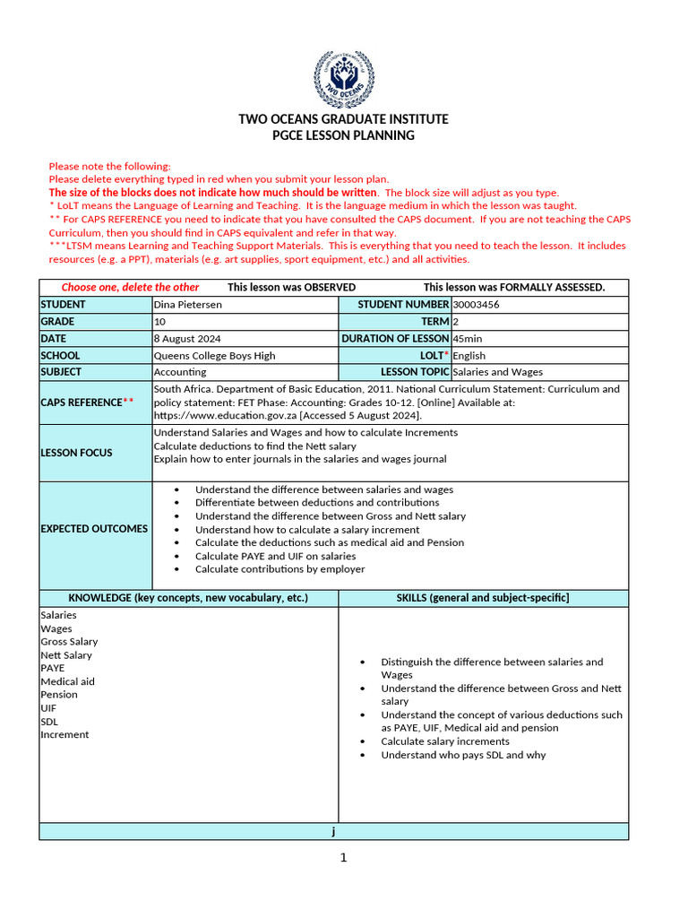 Lesson Plan Salaries and Wages | PDF | Salary | Learning