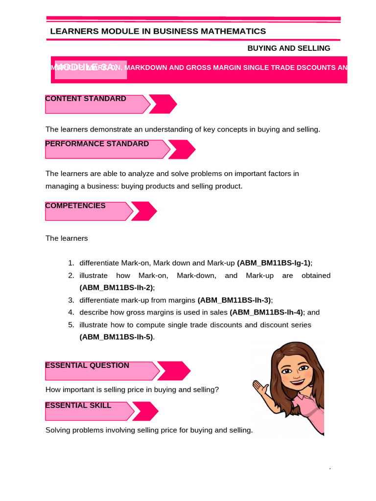 BUSINESS MATH MODULE 3A For MANDAUE CITY DIVISION | PDF | Gross Margin | Prices