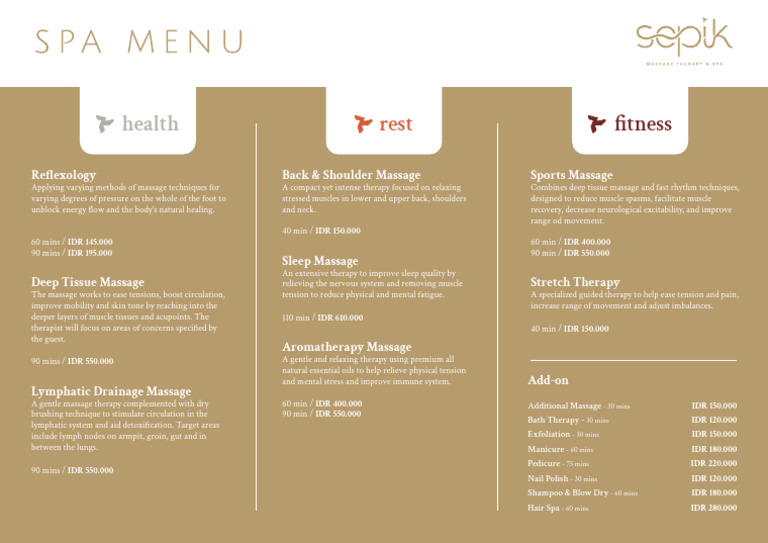 Spa Menu-V4 | PDF | Massage | Clinical Medicine
